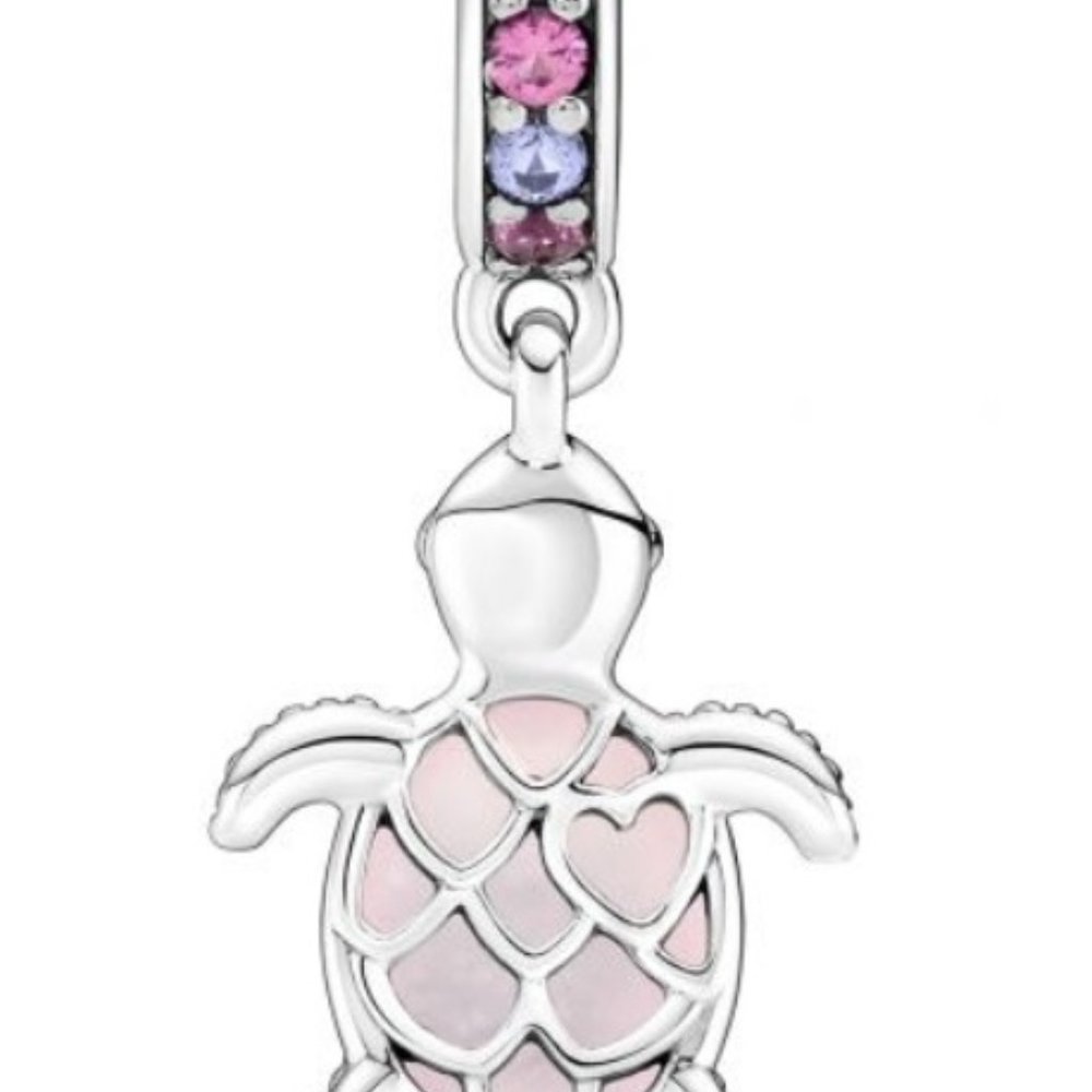 New Pandora Sea Turtle Dangle Murano Pink Glass Charm… - Gem